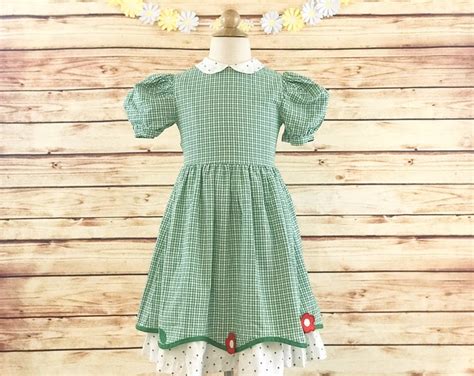 Vintage 1980s Florence Eiseman Designer Dress Green Gingham And Polka