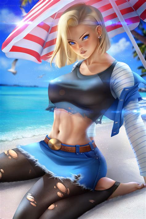 Wallpaper Android 18 Dragon Ball Z Anime Girls Summer Beach 2d