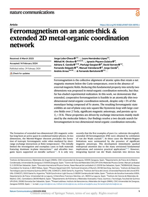 Pdf Ferromagnetism On An Atom Thick And Extended 2d Metal Organic