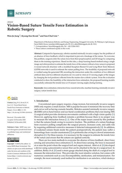 Pdf Vision Based Suture Tensile Force Estimation In Robotic Surgery