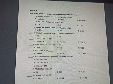 Solved Activity 3 Directions Solve And Choose The Letter Of The