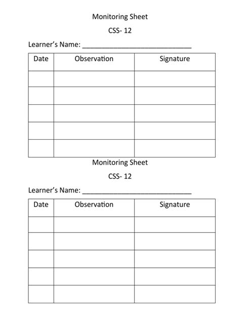 Monitoring Sheet Pdf