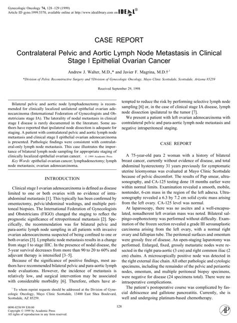 Contralateral Pelvic And Aortic Lymph Node Metastasis In Clinical Stage I…