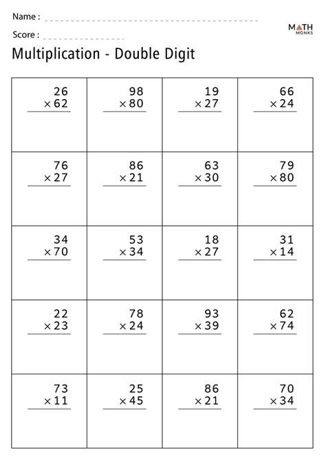 double digit multiplication worksheets math monks worksheets library