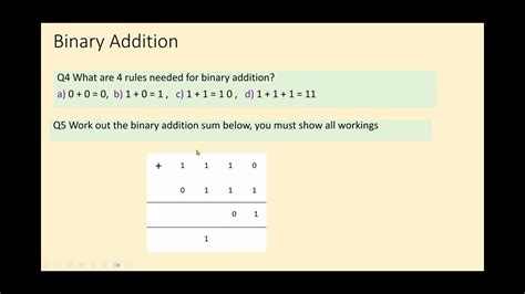 q4 and q5 ks3 computer science binary addition and extra practise