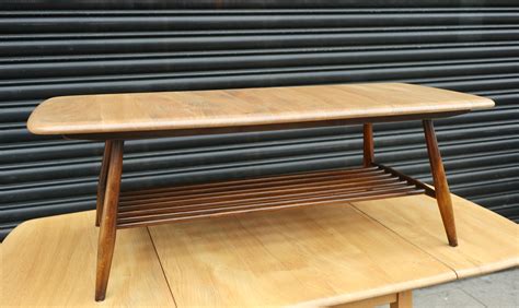 Vintage 1960s Ercol Elm Coffee Table With Magazine Shelf For Sale At