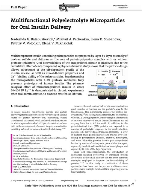 Pdf Multifunctional Polyelectrolyte Microparticles For Oral Insulin Delivery