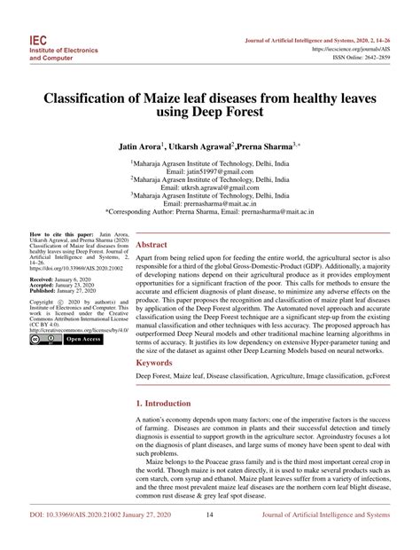 Pdf Classification Of Maize Leaf Diseases From Healthy Leaves Using