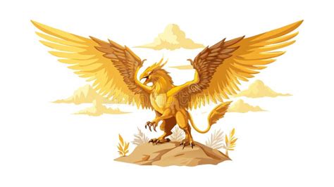 Golden Griffin Protecting Ancient Scroll Mythical Vector Scene Vector
