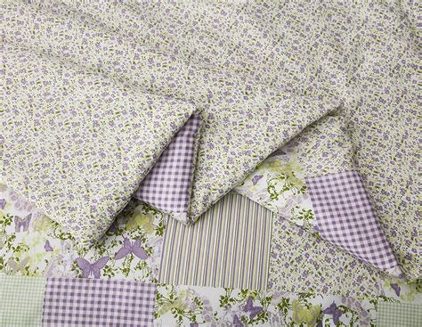 Chezmoi Collection Daisy 3 Piece Printed Patchwork Comforter Set Purple Butterfly Botanical