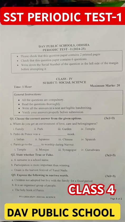 Class 4 Sst Pt 1 Question Papersst Davpublicschool Dav Shorts 2024