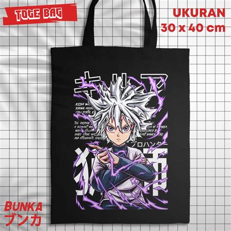 Jual Totebag Kanvas Hitam Premium Anime Hunter X Hunter Killua Thunder