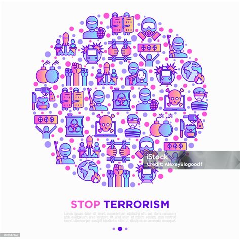 Vetores De Pare O Conceito Do Terrorismo No Círculo Com Ícones Finos Da