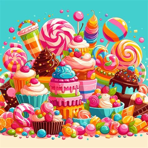 A Cartoon Illustration Of A Colorful Candy Shop With A Lot Of Candy On