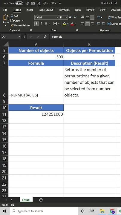 Shorts Permutations Function Microsoft Excel Tutorial Youtube