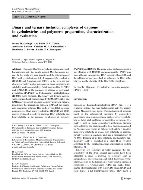 Pdf Binary And Ternary Inclusion Complexes Of Dapsone In