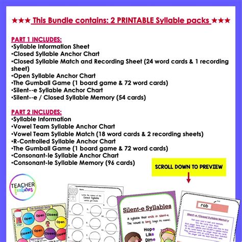 6 Syllable Types Games And Sorts Printables Bundle