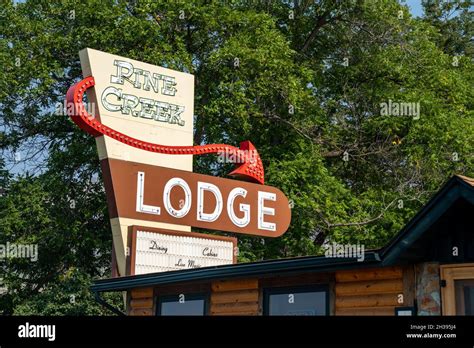 Livingston Montana August 24 2021 Sign For The Pine Creek Lodge A Restaurant And Cabin