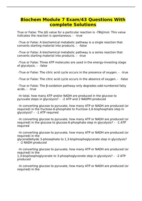 Biochem Module 7 Exam43 Questions With Complete Solutions Biochem