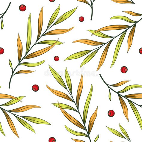 Floral Seamless Pattern With Branches Leaves And Berries Stock Vector Illustration Of