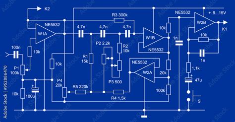 Technical Schematic Diagram Of Analog Electronic Device Vector Drawing Electrical Circuit With