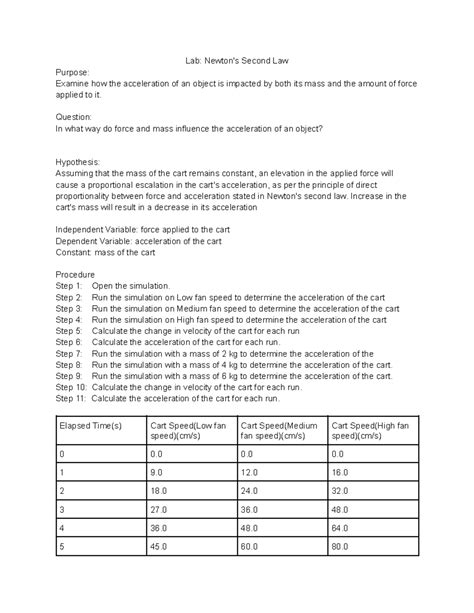 Lab Newtons Second Law Lab Newtons Second Law Purpose Examine How