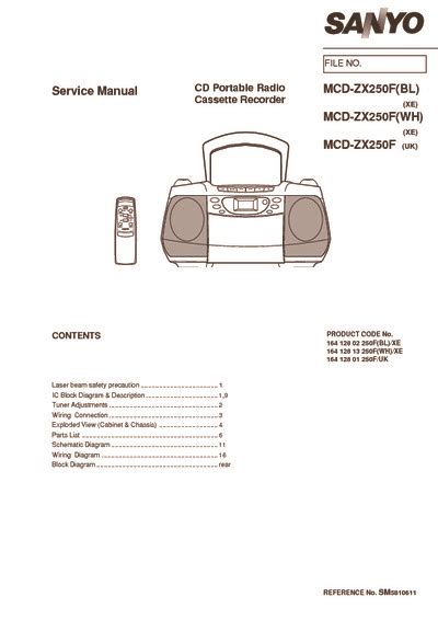 Sanyo Mcd Zx250f Service Manual Repair Schematics