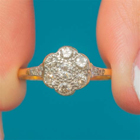 Art Deco 18ct Gold Diamond Daisy Cluster Ring With Diamond Shoulders