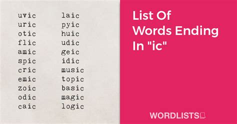 List Of Words With The Suffix Ic