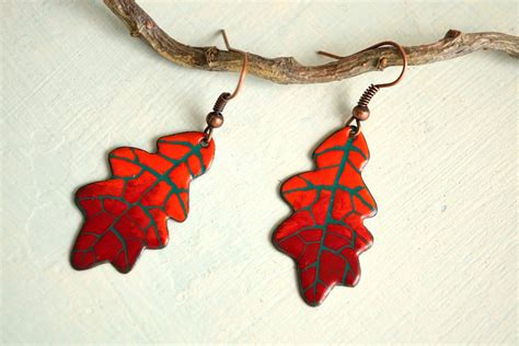 Autumn Oak Leaf Fall Autumn Leaves Rust Claret Autumn Earrings