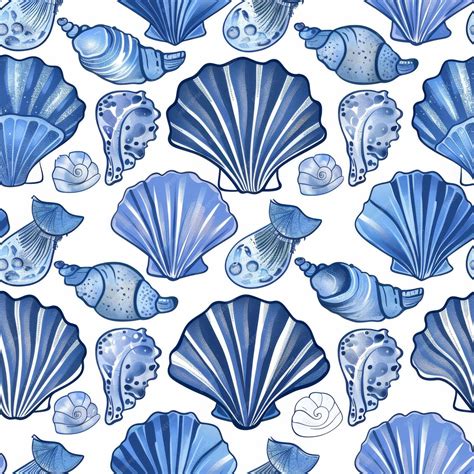 Premium Photo Blue And White Shell Pattern On White Background