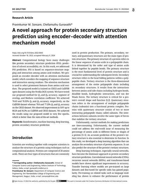 Pdf A Novel Approach For Protein Secondary Structure Prediction Using Encoder Decoder With