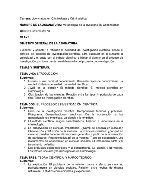 Metodología En Investigación Criminalística Pdf Método Científico