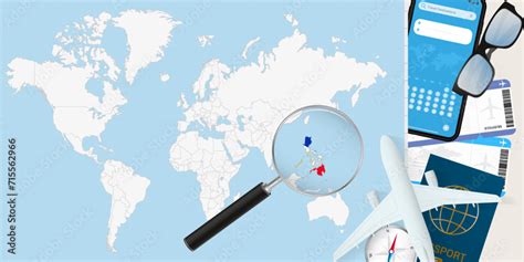 Philippines Is Magnified Over A World Map Illustration With Airplane Passport Boarding Pass