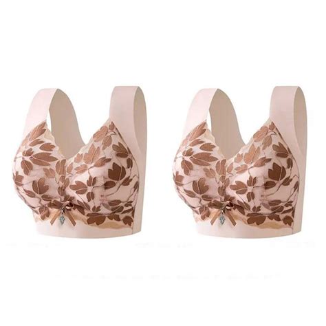 Amidoa Lace Womens Bras Pink Full Figure Heavy Breast Floral 2 Pcs Wide