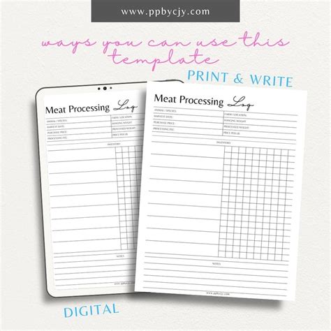Meat Processing Tracker Printable Template Instant Digital Download Meat Sent For Processing