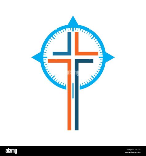 Color Christian Cross Icon With Compass Vector Illustration Concept