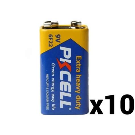 10 Ten Pkcell Heavy Duty 9v Batteries 9 Volt 6f22 Pp3 Zinc Carbon Brand New Ebay