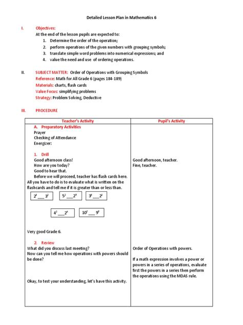 detailed lesson plan in mathematics 6 pdf bracket flashcard