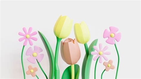 봄 배경의 3d 렌더링 무료 사진