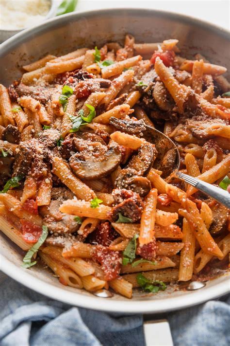 Penne Alla Vodka With Mushrooms And Sun Dried Tomatoes Nourish And Fete