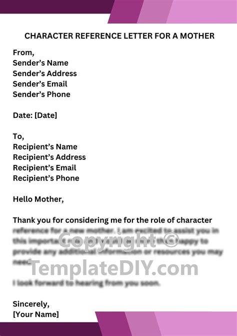 Character Letter For A Mother Word And Pdf Template