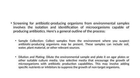 Screening For Antibiotic Producer Organism From Environmental Sample Pptx