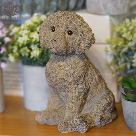 Cockapoo Puppy Dog In Natural Brown Finish Indoor Resin Garden