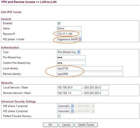 lan to lan ipsec vpn between vigor2130 and vigor2820 using aggressive