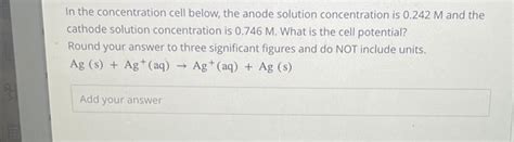 Solved In The Concentration Cell Below The Anode Solution