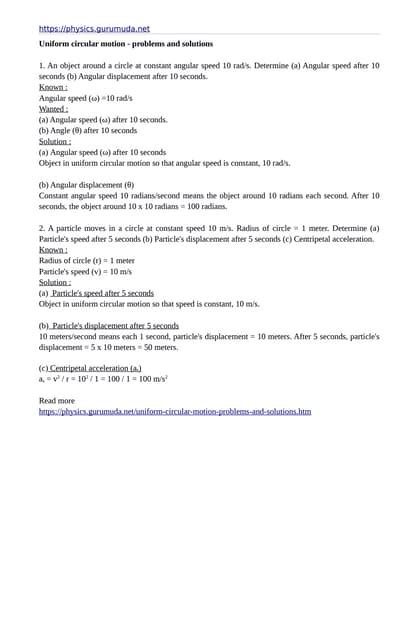 Uniform Circular Motions Problems And Solutions Pdf