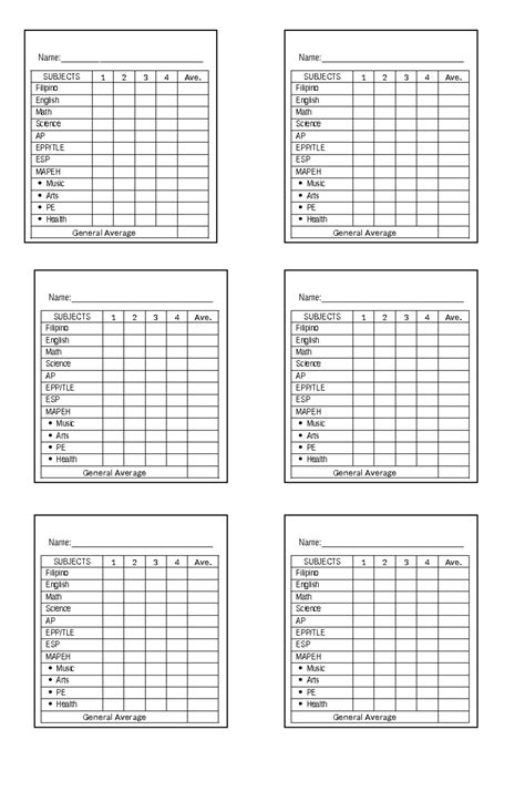 Card Trial Template For Elementary Card Sample Name