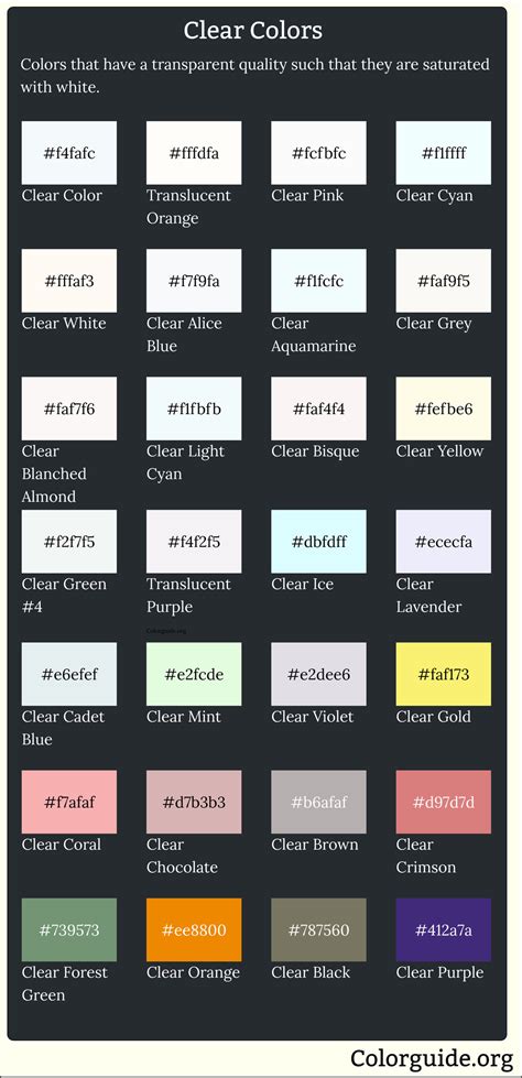 36 Types Of Clear Colors