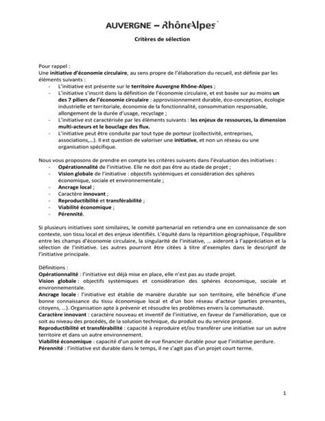 Voir Les Critères De Sélection